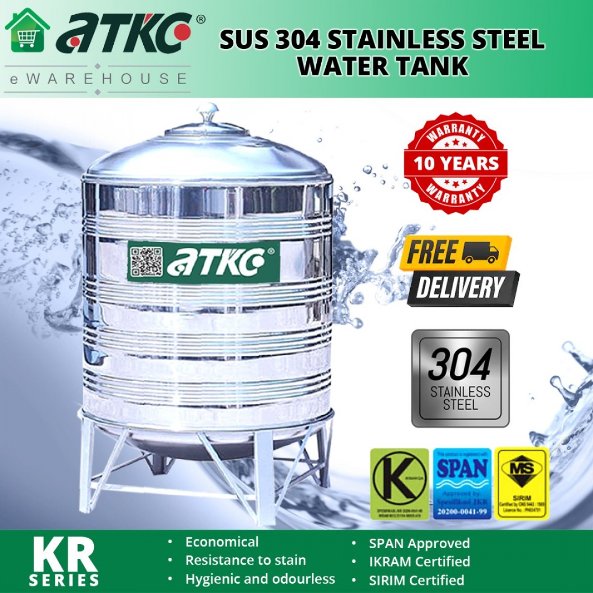 ATKC KR200 Vertical Round Bottom With Stand SUS304 Stainless Steel ...
