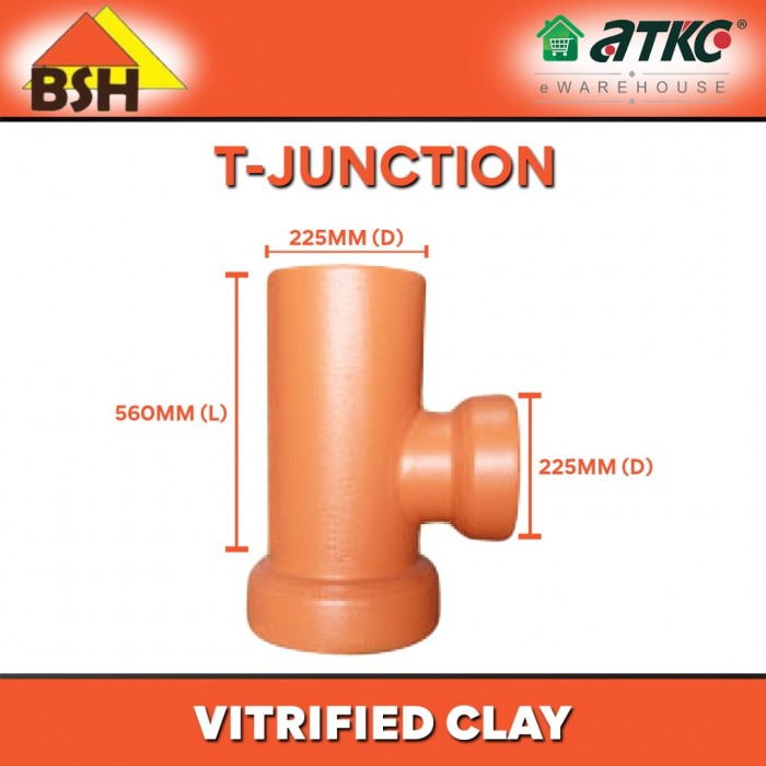 BSH Vitrified Clay Pipes (VCP) T-Junction 225MM (DIA) x 225MM (D) x ...