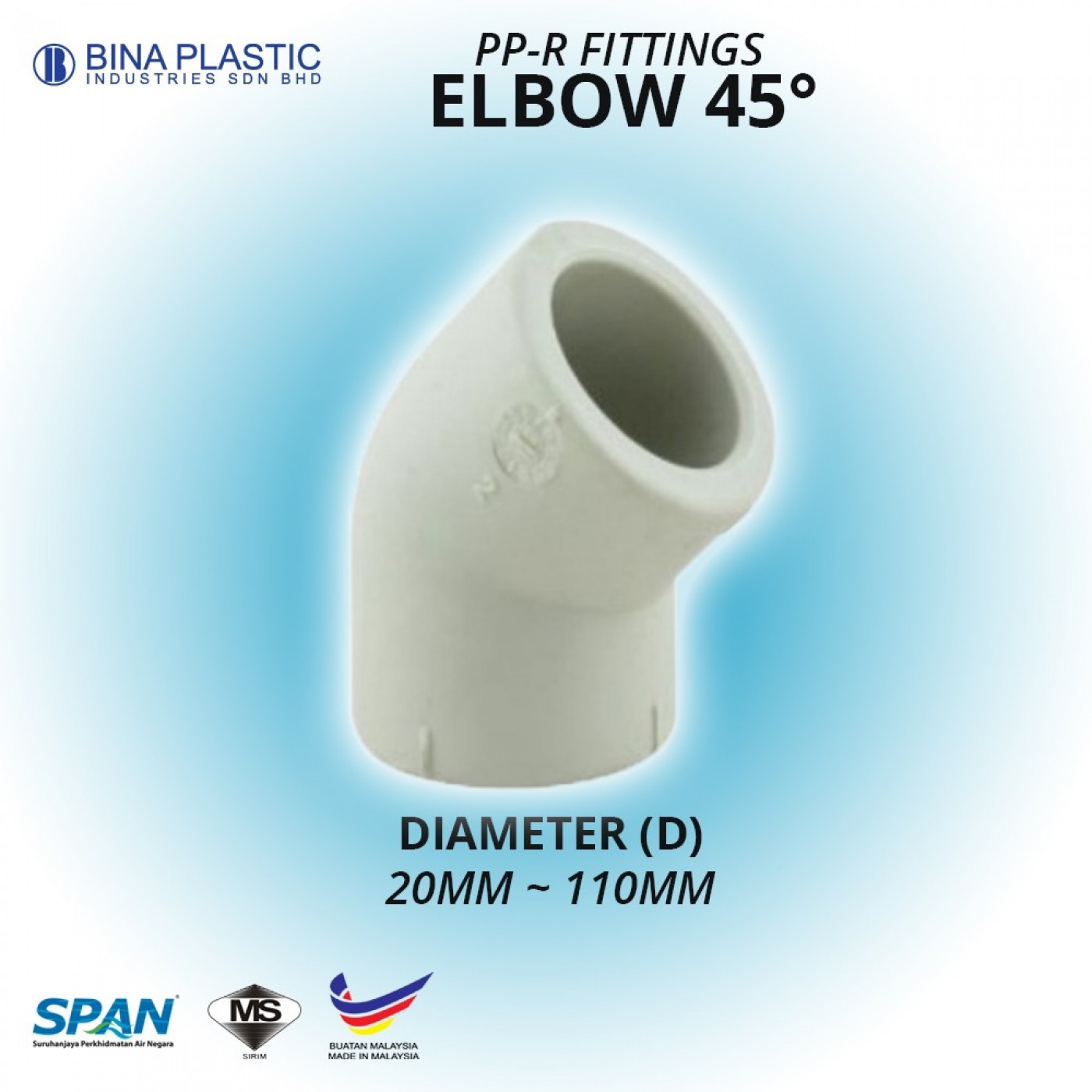 Bina Plastic PP-R Fittings Elbow 45° 32MM (1 PC)
