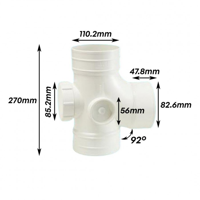 Bina Plastic UPVC Fittings Equal Single Branch I/O 4" x 3" (110MM x 82MM)