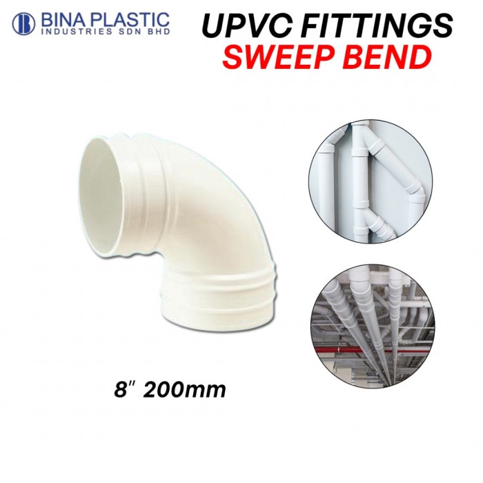 Bina Plastic UPVC Fittings Sweep Bend 8" 200MM