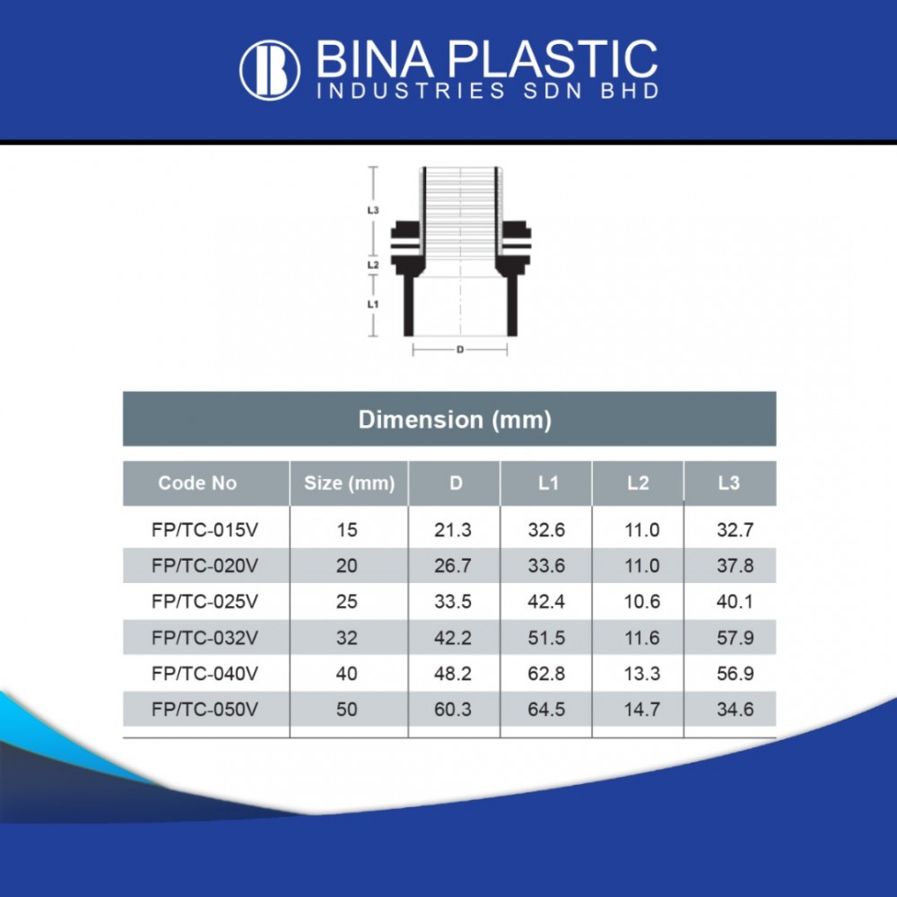 Bina Plastic UPVC Pressure Fittings V-Tank Connector 2" (50MM)