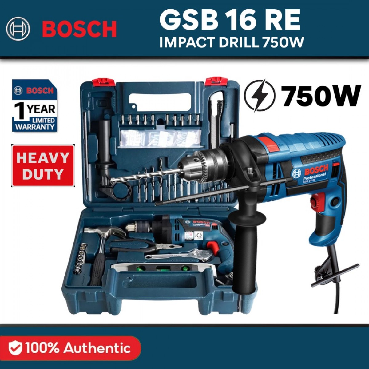 Bosch GSB 16 RE Heavy Duty Impact Drill 750W C/W Accessories Set