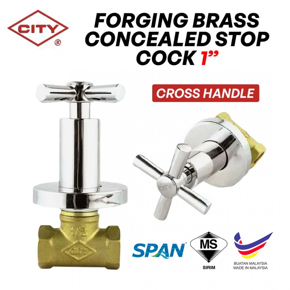 City Forging Brass Concealed Stop Cock (Cross Handle) 1''