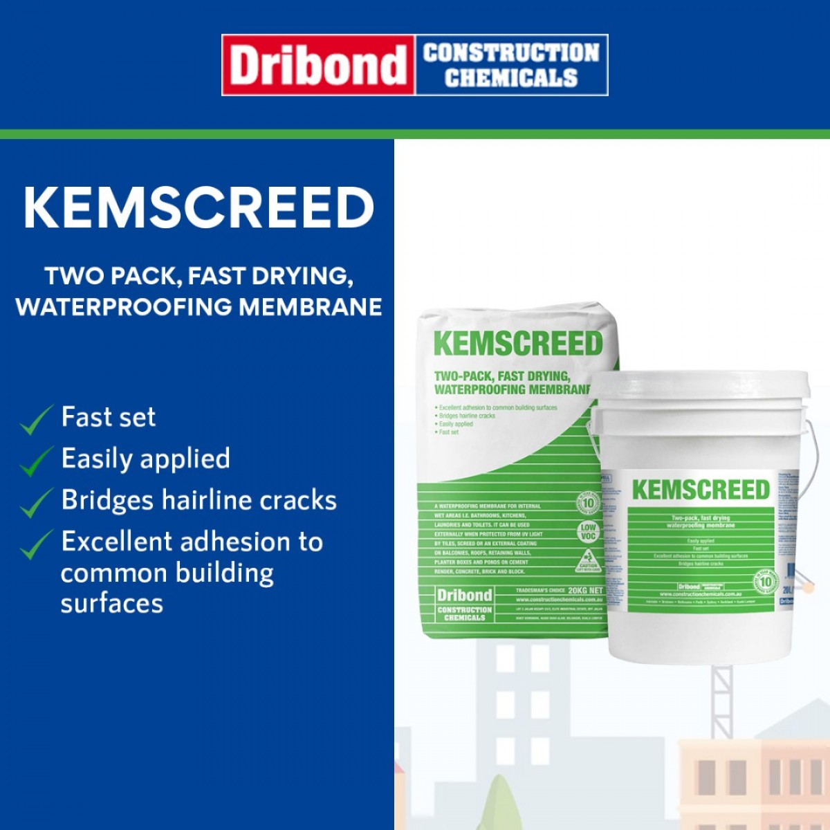 Dribond Kemscreed Two-pack, Fast Drying, Waterproofing Membrane 10L ...