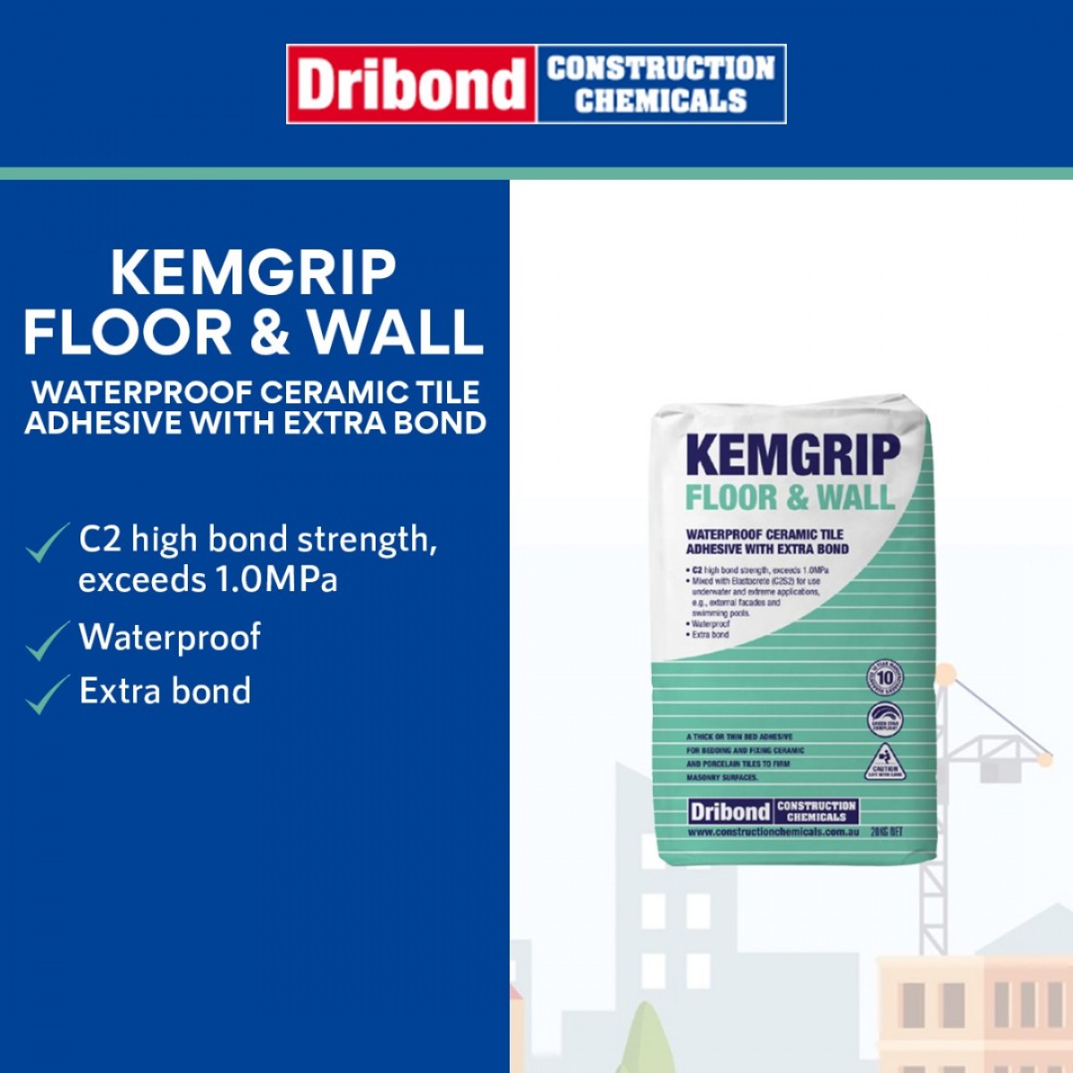 Dribond Kemgrip Floor & Wall Waterproof Ceramic Tile Adhesive with ...