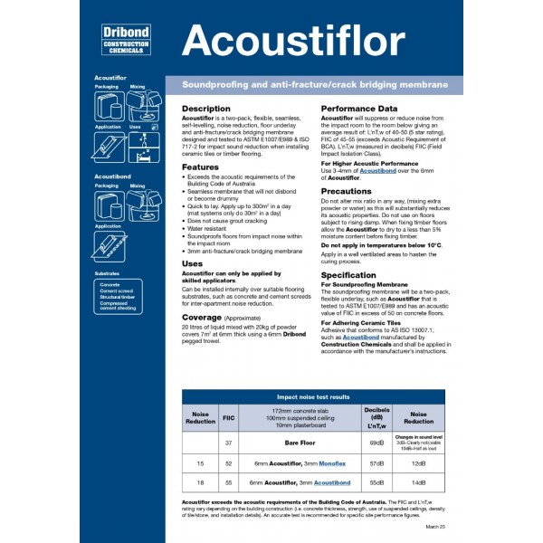 Dribond Acoustiflor Soundproofing & Anti-Fracture Membrane 2 x 10KG ...
