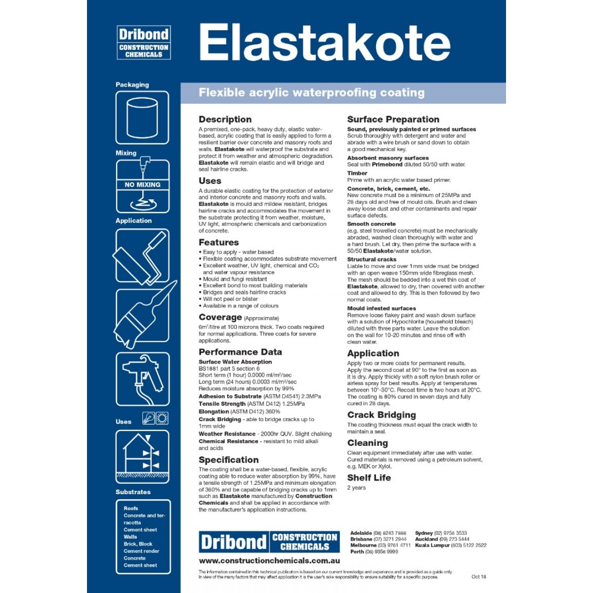 Dribond Elastakote Flexible Acrylic Waterproofing Coating 10L