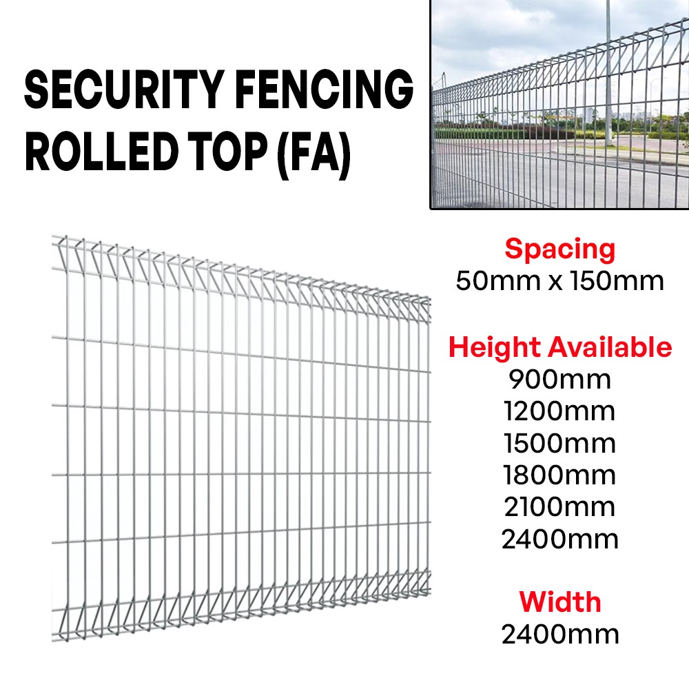 Security Fencing Rolled Top Welded Fence (FA) 50MM (VS) x 150MM (HS) x ...