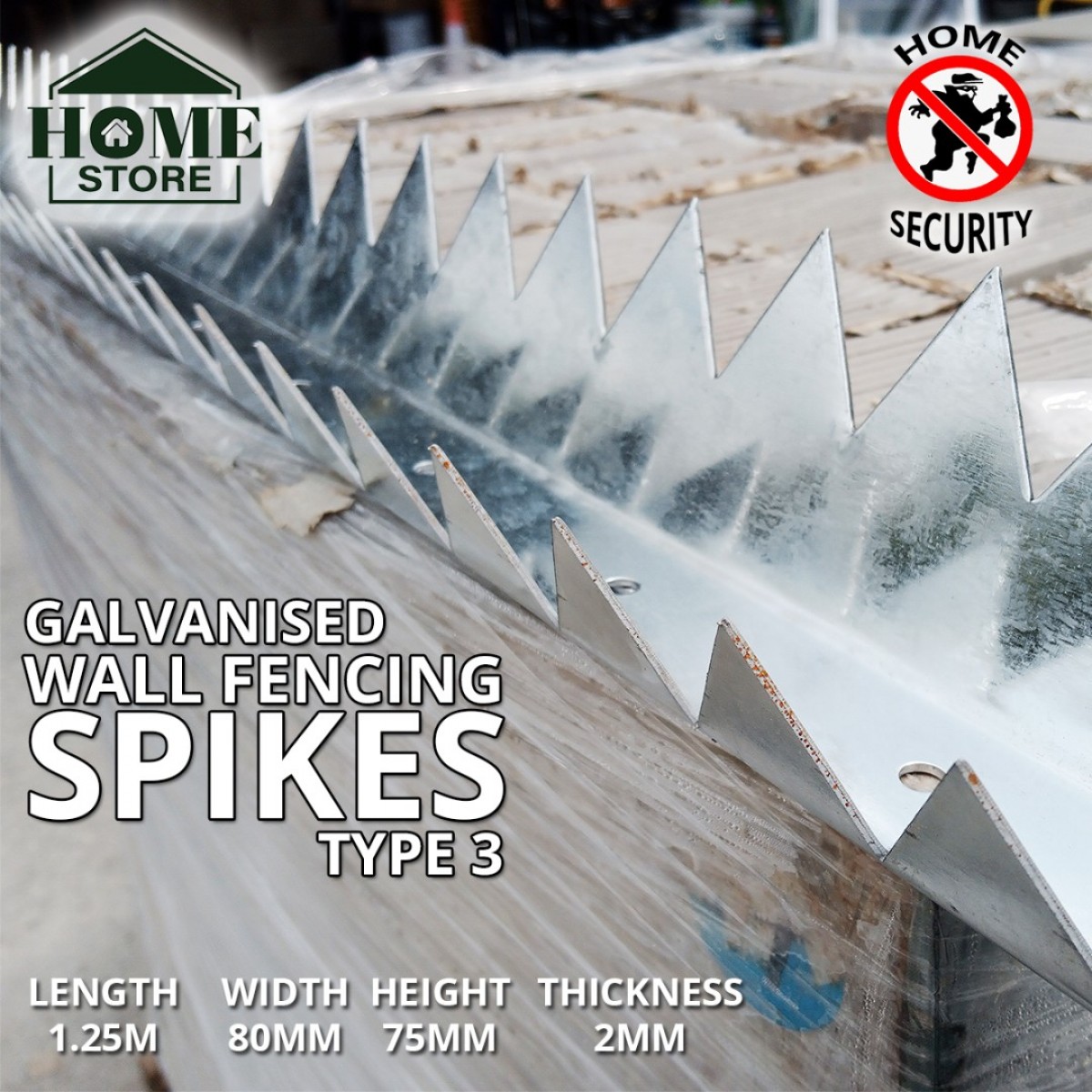 Home Store Galvanised Security Wall Fencing Spikes Type 1 1.25M (L) x ...