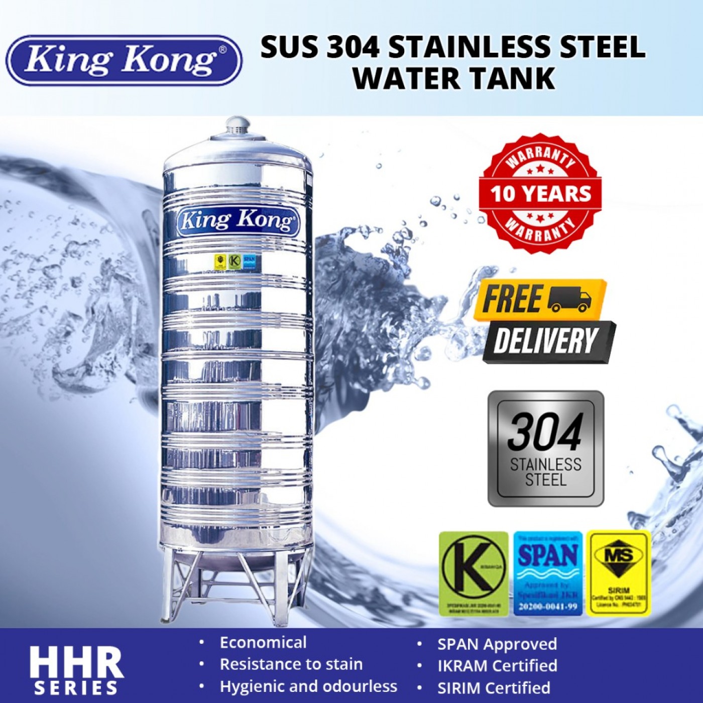 King Kong Stainless Steel Vertical Water Tank Round Bottom with Stand |ATKC