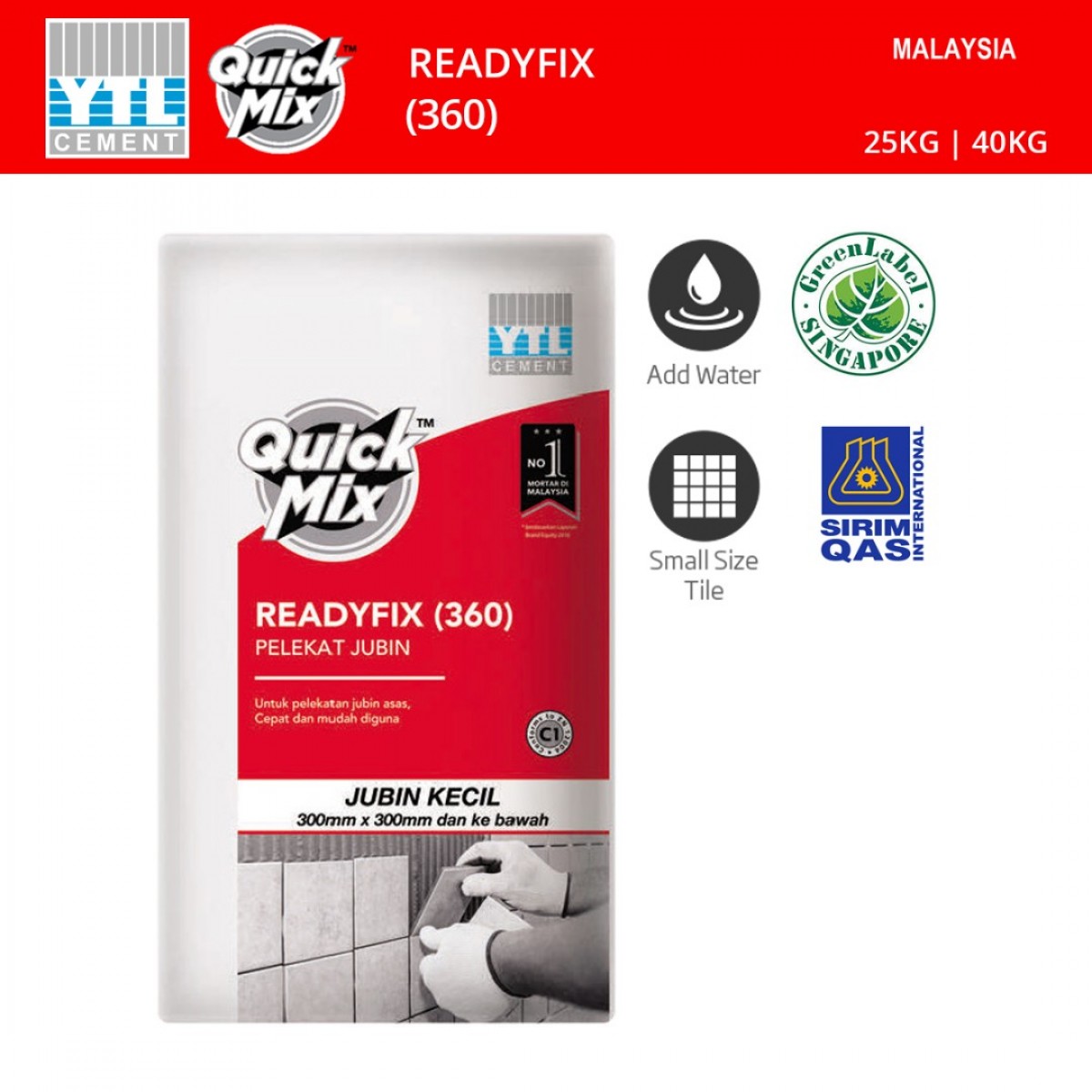 YTL QuickMix 360 ReadyFix Cementitious Adhesive For Installation Of ...