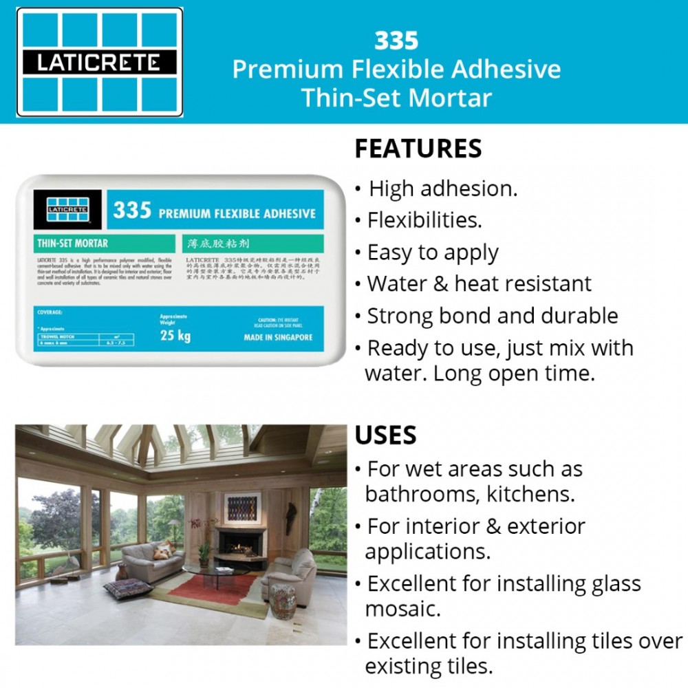 Laticrete 335 Premium Flexible Adhesive Thin-Set Mortar 25KG (Grey)