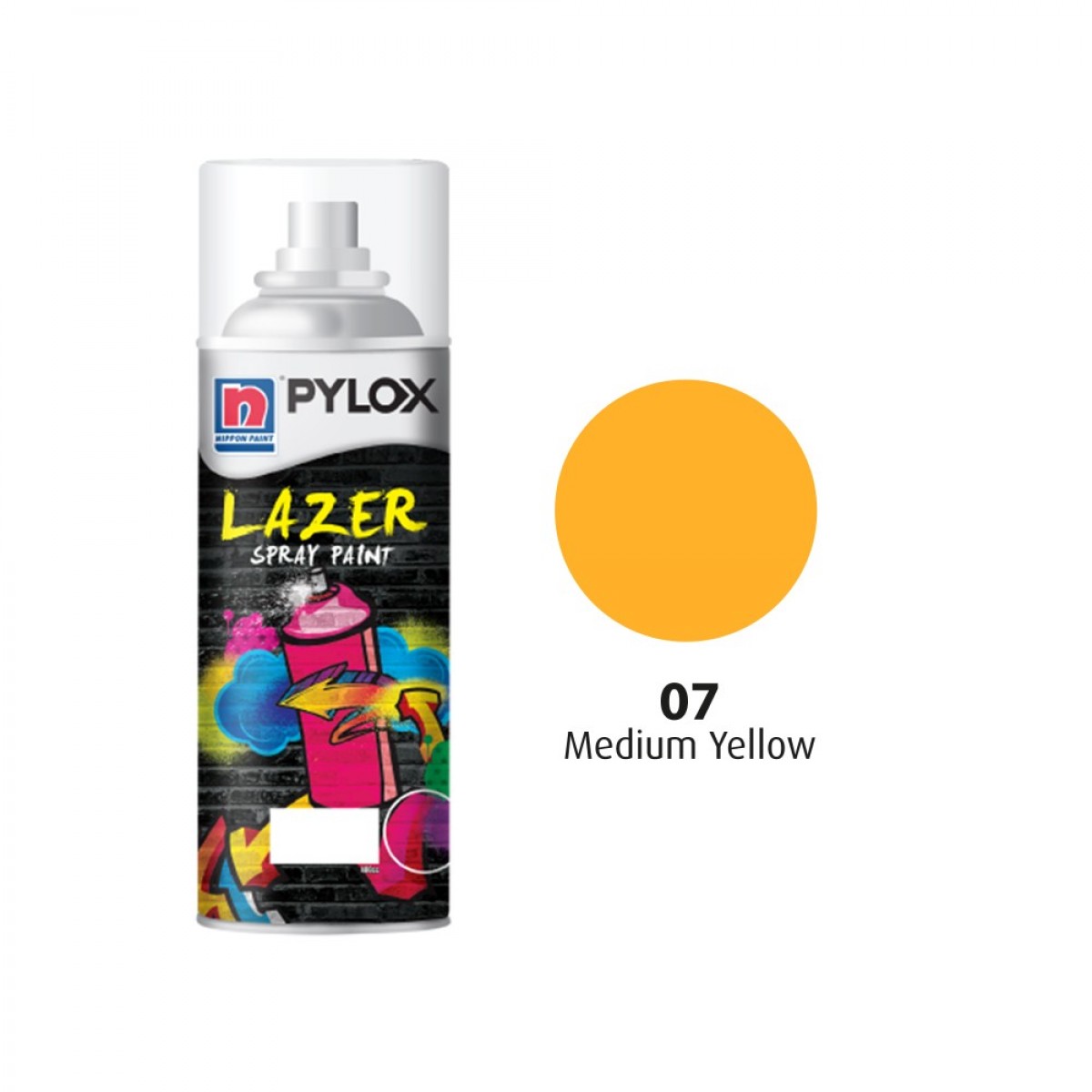 Nippon Pylox Lazer Spray Paint Solid Colour 07 Medium Yellow 400cc