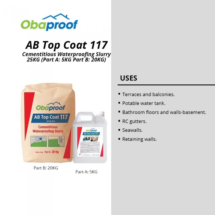 Obaproof AB Top Coat 117 Cementitious Waterproofing Slurry 25KG (Part A ...