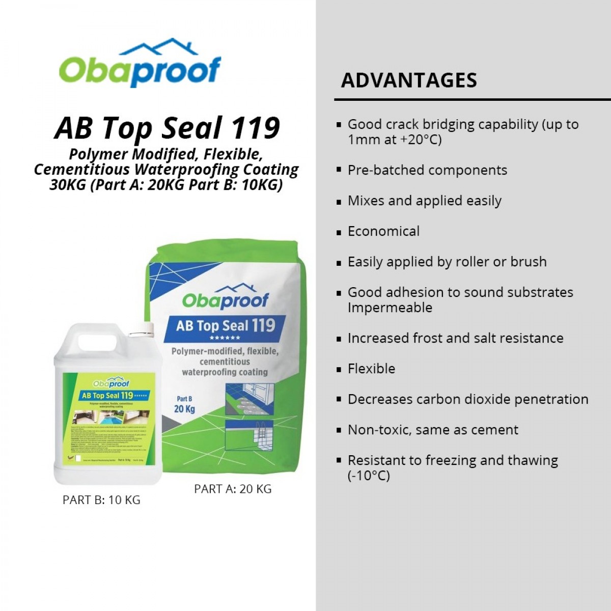 Obaproof AB Top Seal 119 Polymer Modified, Flexible, Cementitious ...
