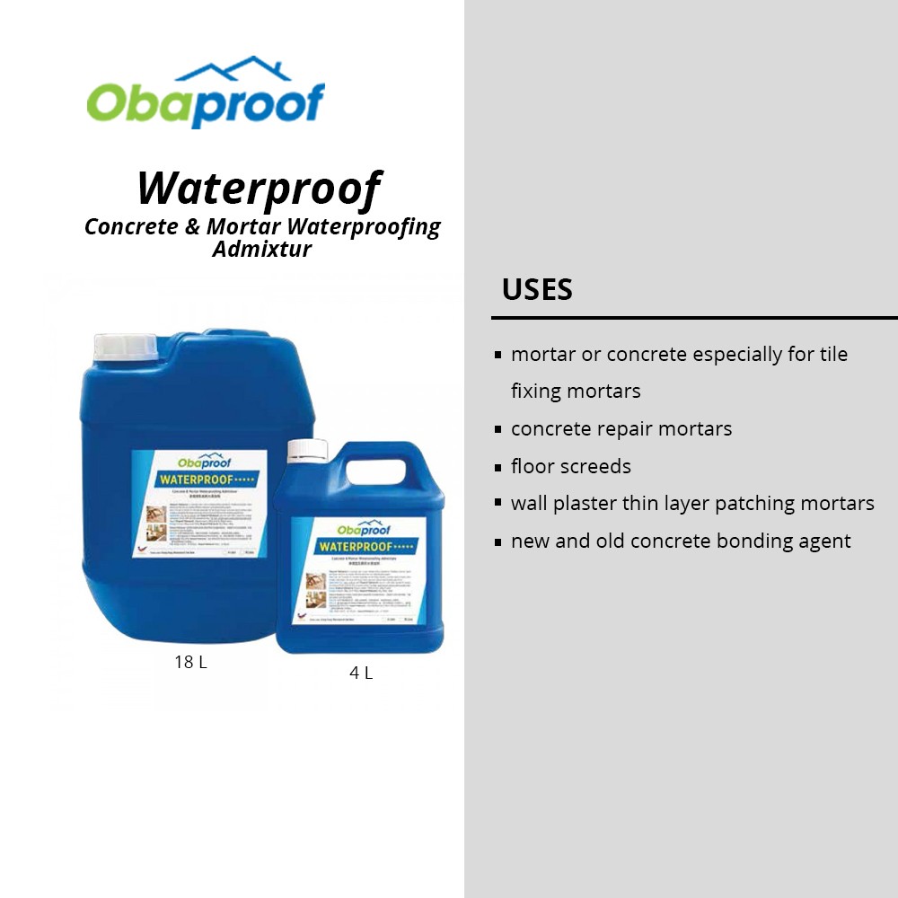 Obaproof Waterproof Concrete & Mortar Waterproofing Admixture 18L