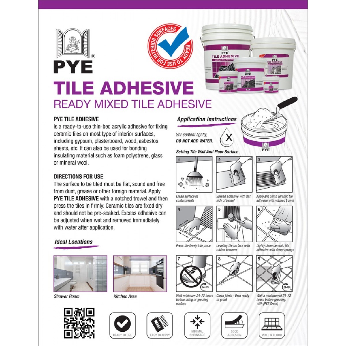 PYE Tile Adhesive Ready Mixed Tile Adhesive 0.5KG PYE Tile Adhesive Ready Mixed Tile Adhesive 0.5KG
