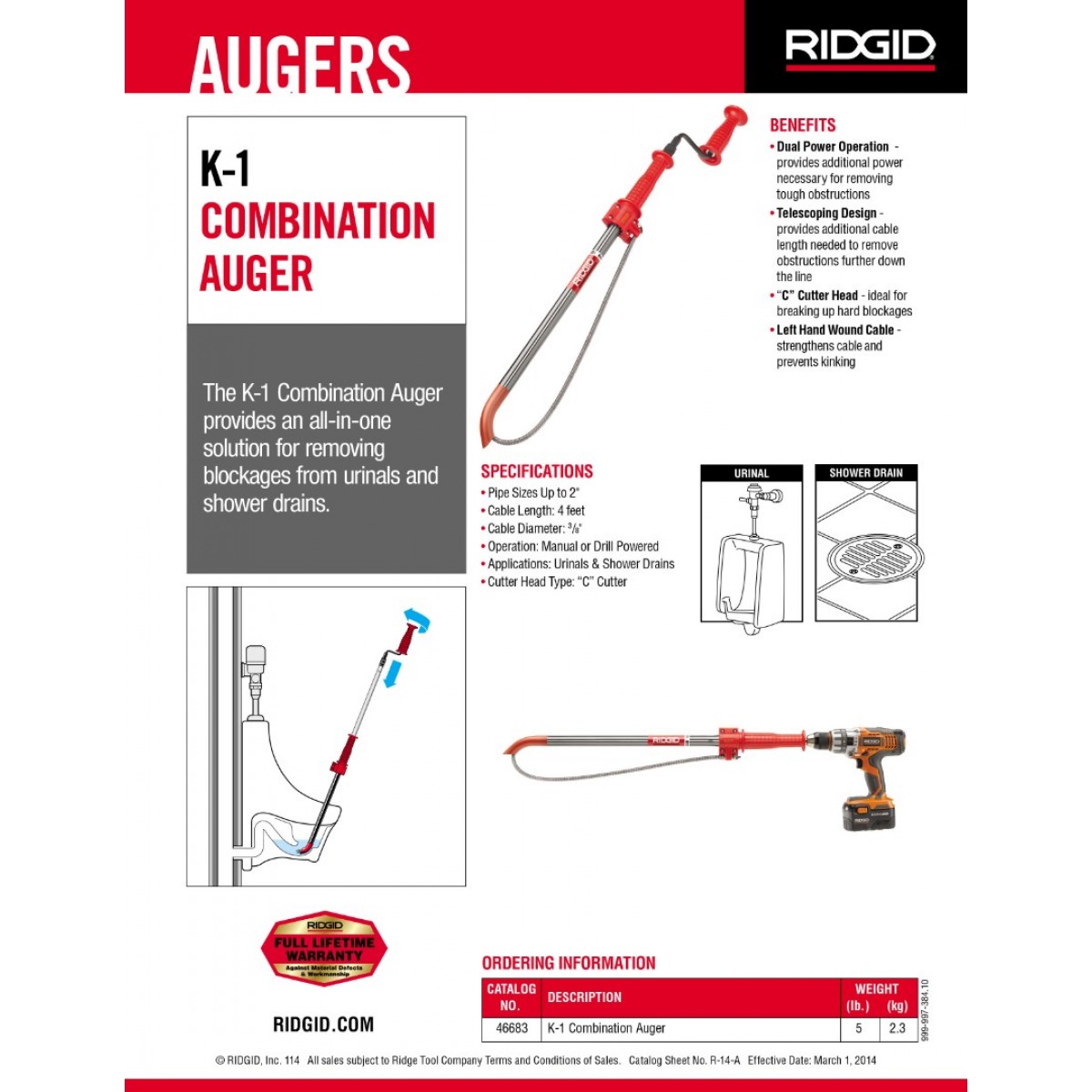 Ridgid K-1 Combination Auger