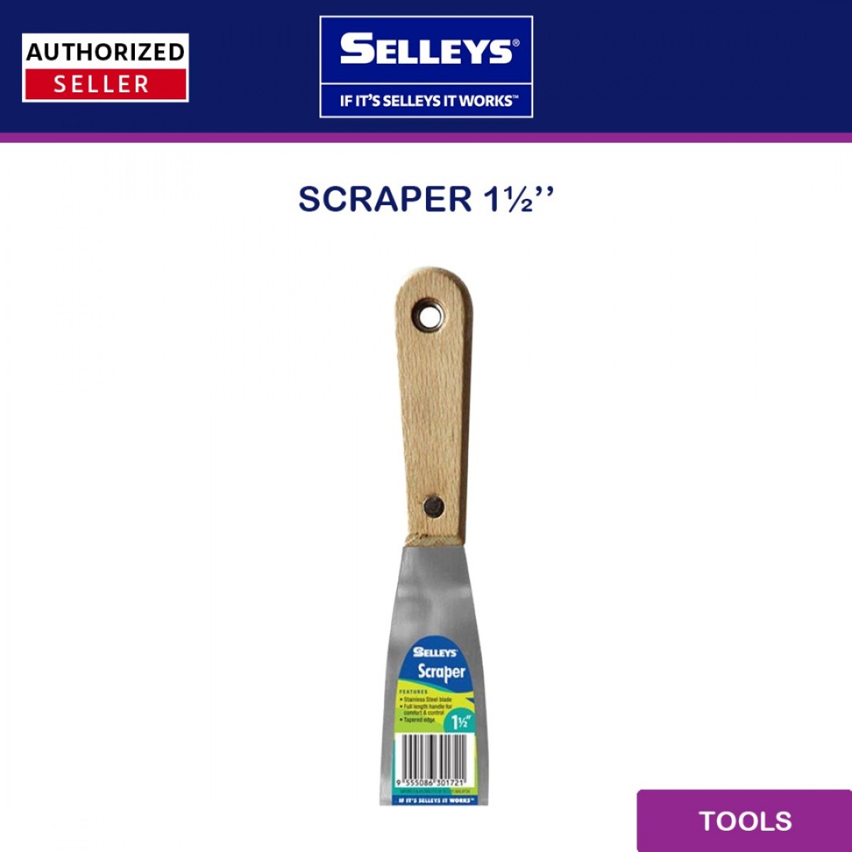 Selleys Scraper Stainless Steel Blade 1'', 1½" 2'', 2½", 3'', 4'', 5'', 6''
