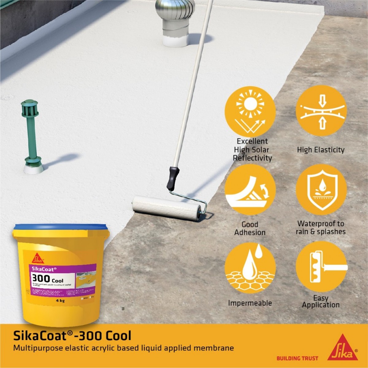 SikaCoat 300 Cool Multipurpose Elastic Acrylic Based Liquid Applied ...