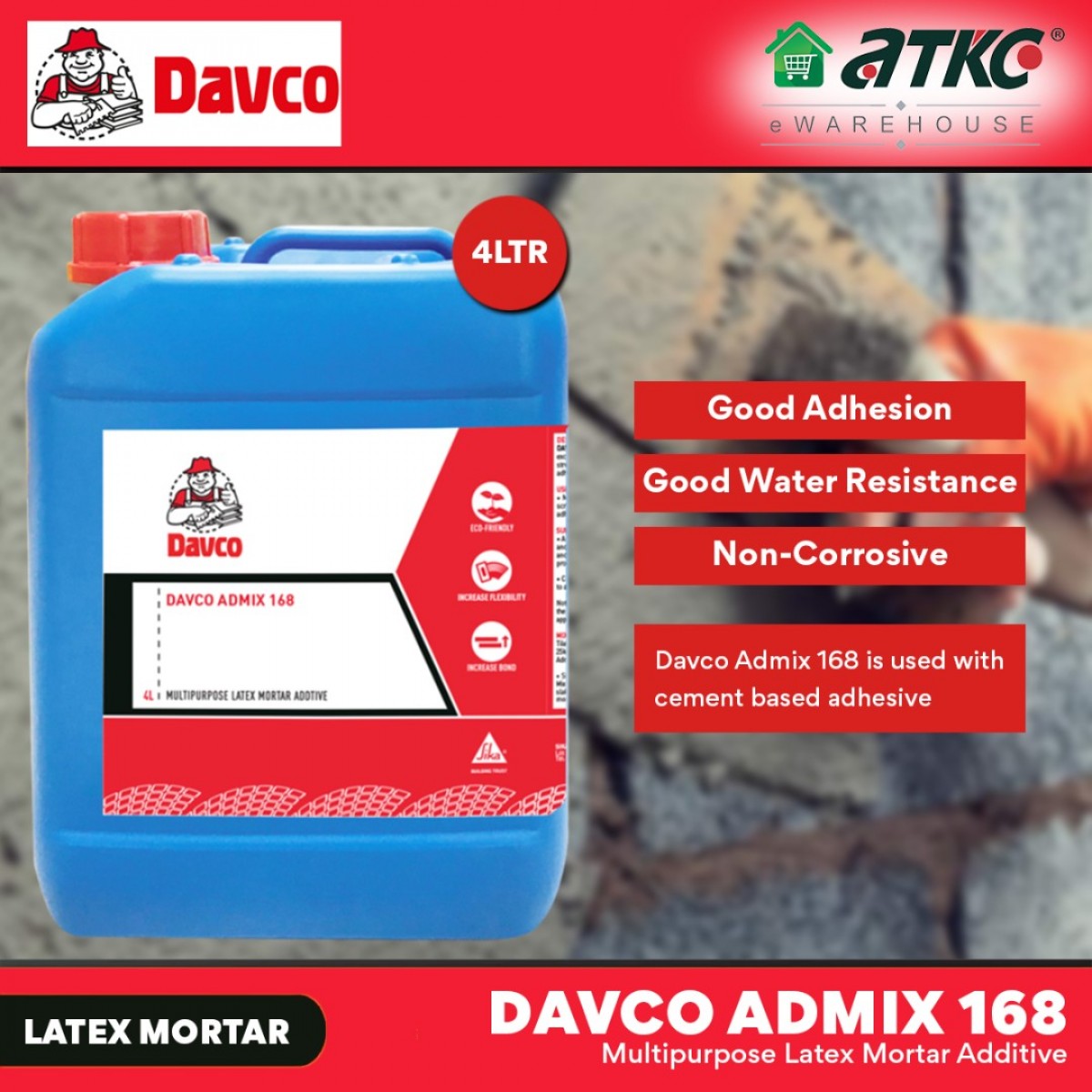 Davco Admix 168 Multipurpose Latex Mortar Additive 4L