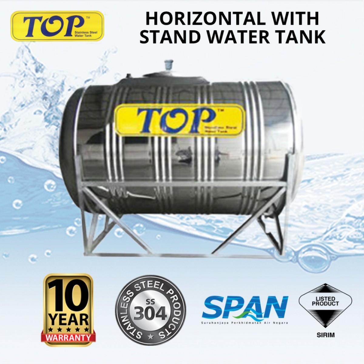TOP TH3000 Horizontal with Stand Stainless Steel Water Tank 3000L/660G