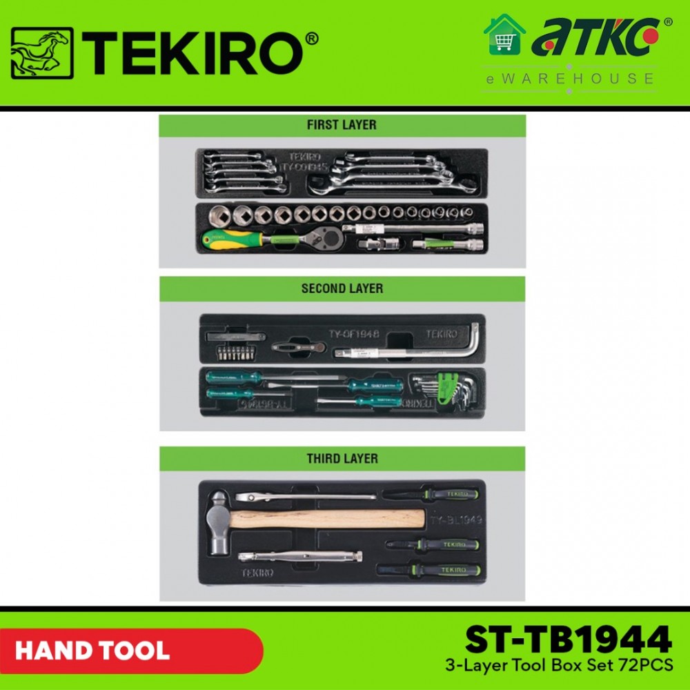 Tekiro ST-TB1944 3-Layer Tool Box Set 72PCS