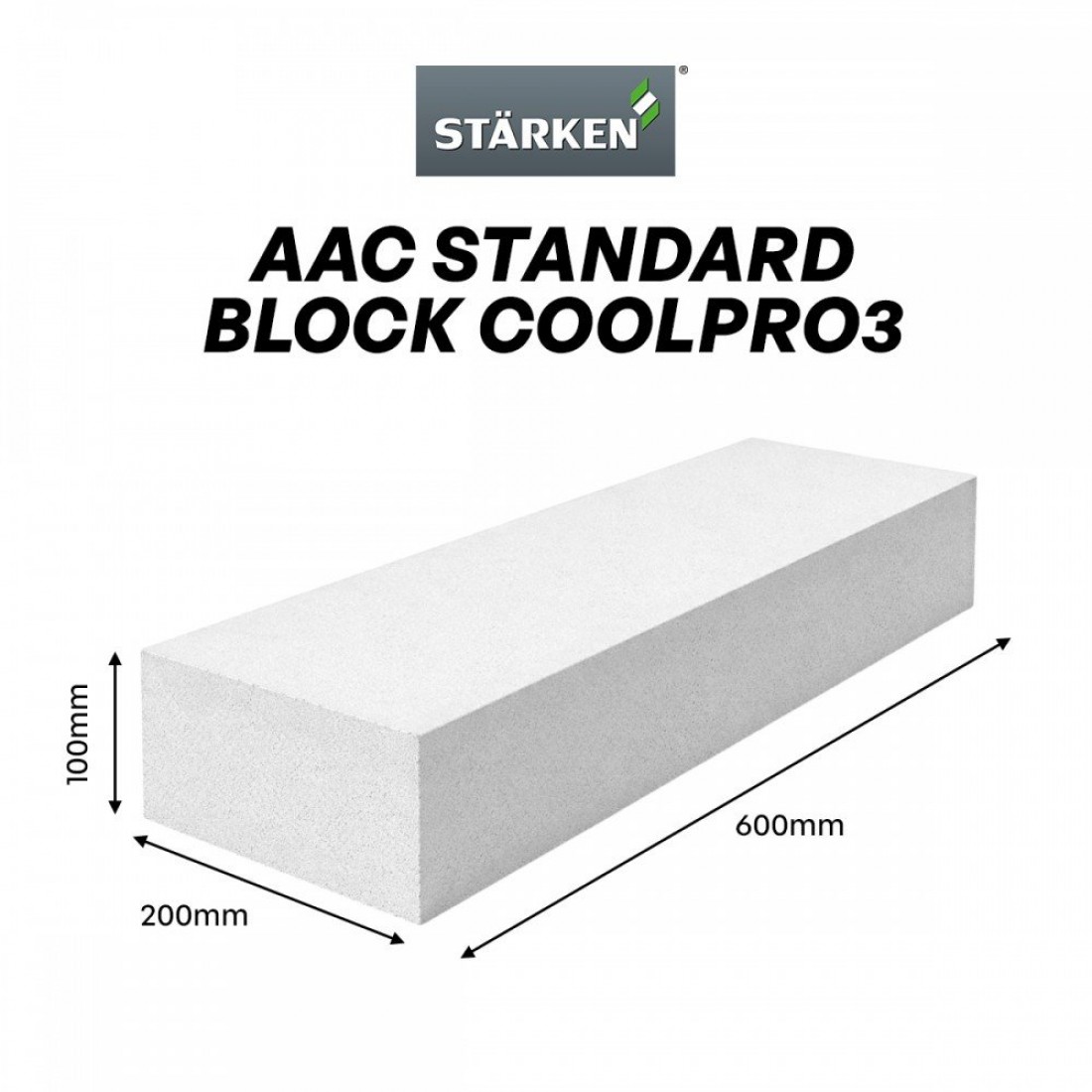Starken AAC Standard Block CoolPro3 100MM (T) x 600MM (L) x 200MM (H ...