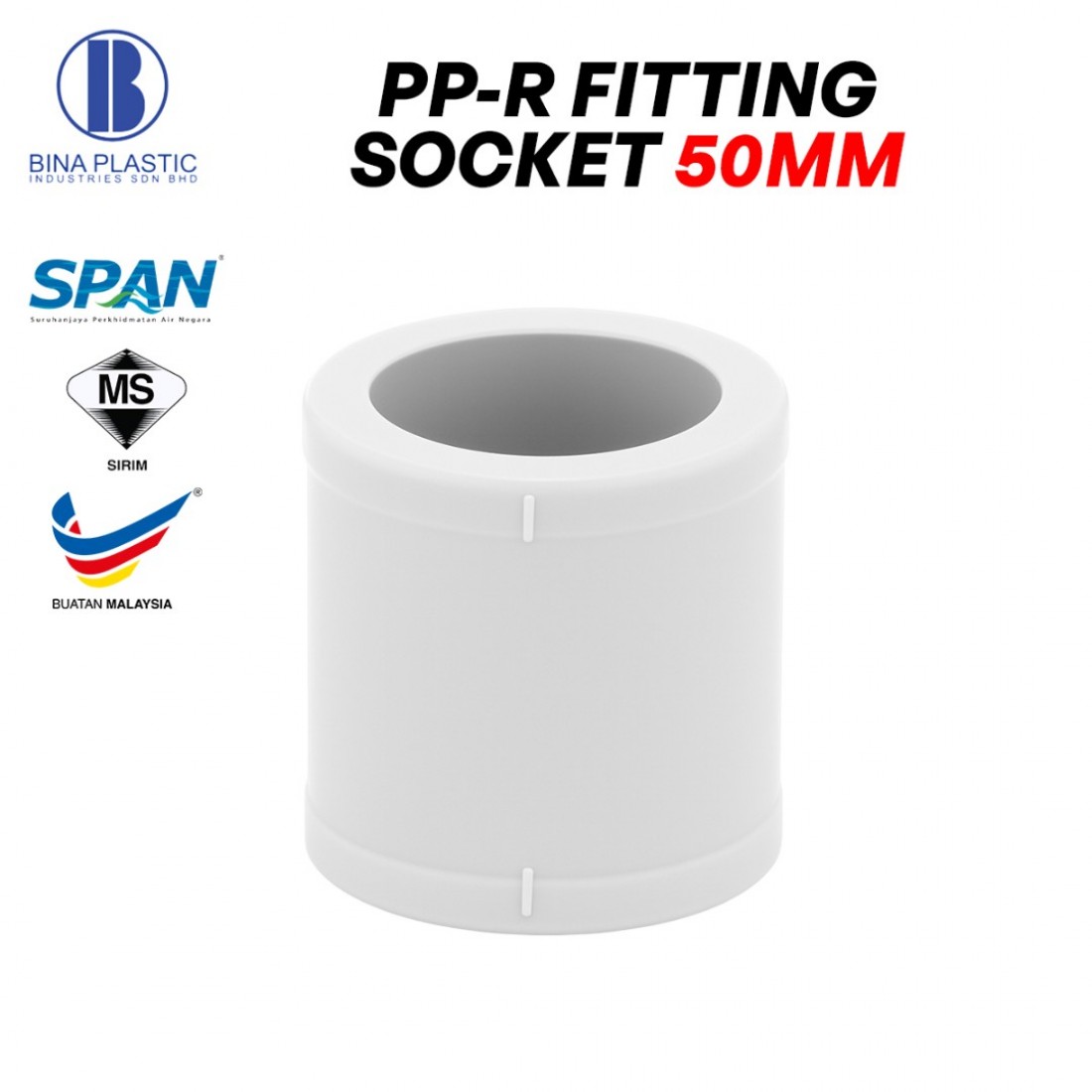 Bina Plastic PP-R Fittings Socket 50MM (1PC)
