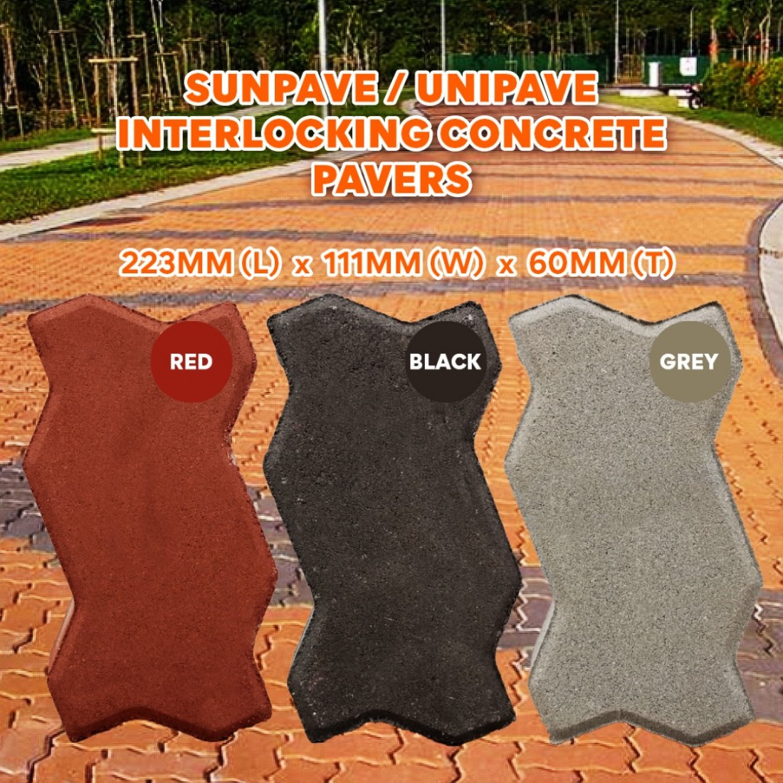 Sunway Uni-Pave 223MM (L) x 111MM (W) x 60MM (T) - Black/Red/Grey