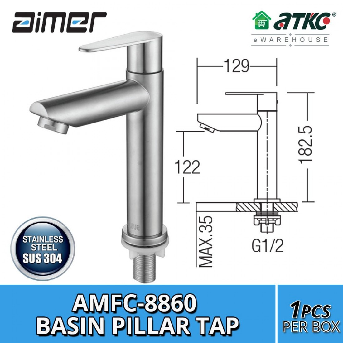 Aimer AMFC-8860 Stainless Steel Basin Pillar Tap