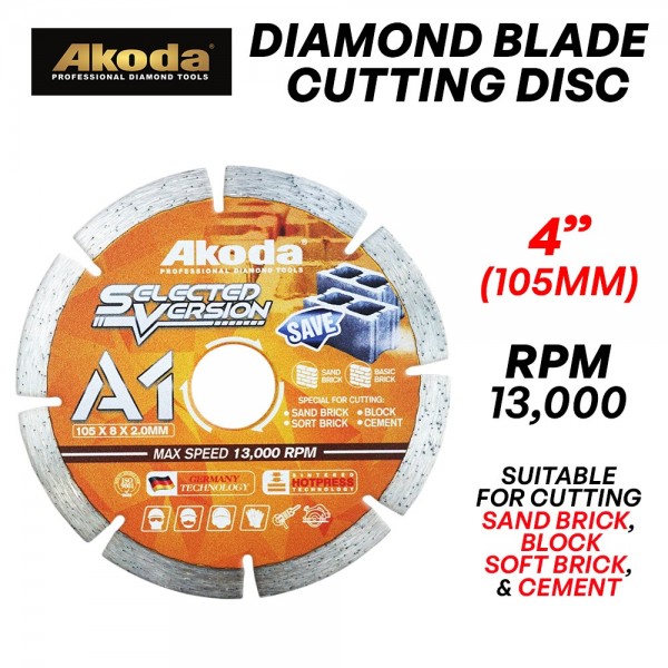 Akoda AS04-S105G (A1) Diamond Blade Cutting Disc 4" 105MM (D) x 2.0MM ...