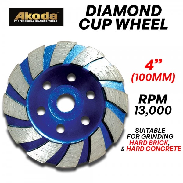 Akoda AS04-CW100B Diamond Cup Wheel 4" 100MM (D) x 20MM (BD) (Blue)