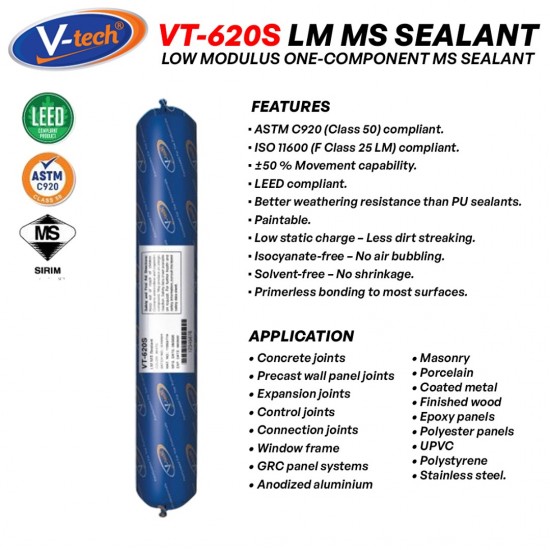 V-Tech VT-620S LM MS Sealant Low Modulus One-Component MS Sealant 600ML ...