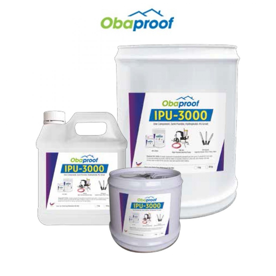 Obaproof IPU-3000 One Component, Semi Flexible, Hydrophobic PU Grout 9KG