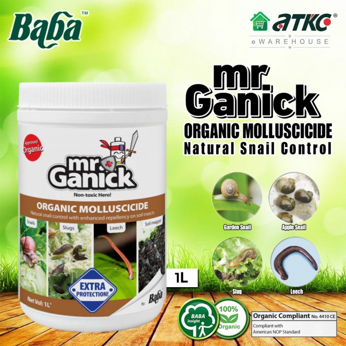 Mr Ganick PT-8643 Non Toxic Organic Molluscicide Natural Snail Control 1L