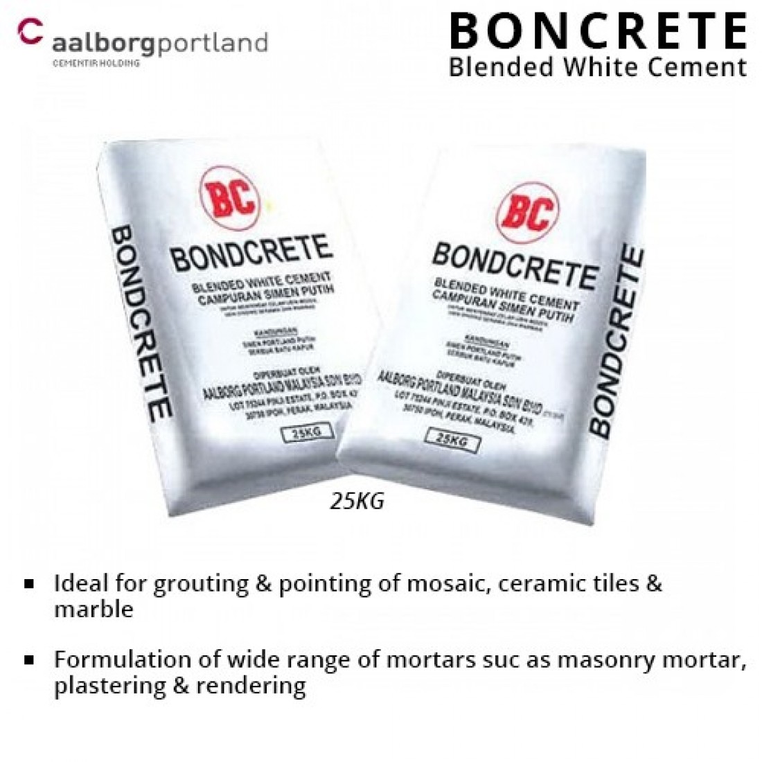 Bondcrete Blended White Cement/Simen Putih 25KG