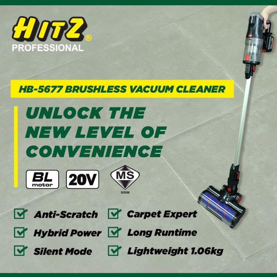 HITZ Professional HB-5677 Cordless Vacuum Cleaner 20V 4.0Ah (SET)