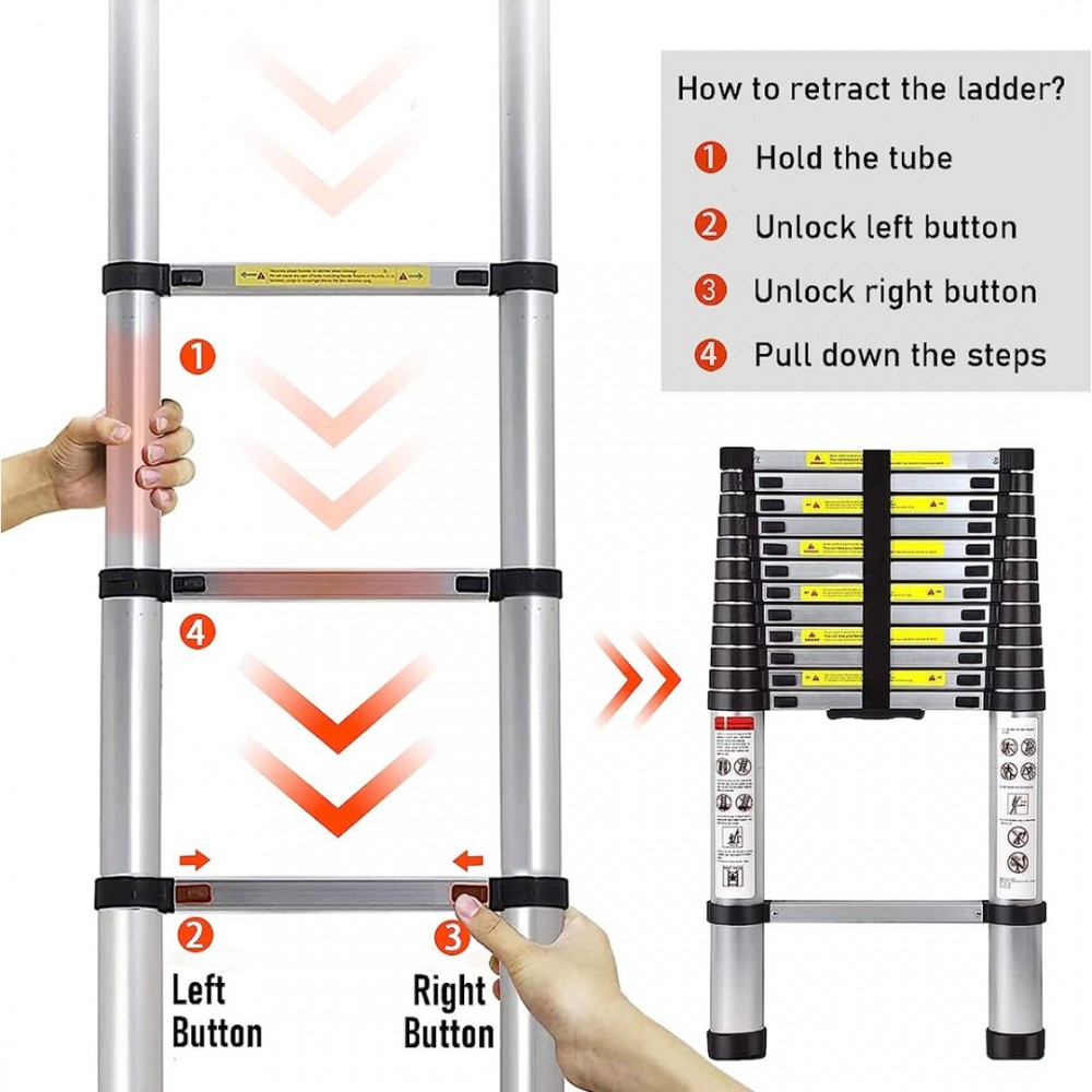 Home Store Aluminium Telescopic Single Extension Ladder 2.9M (10 Step)