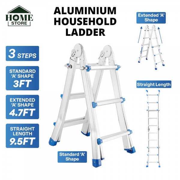 Home Store Aluminium Multipurpose Household Ladder 3 Step 3FT Extended ...