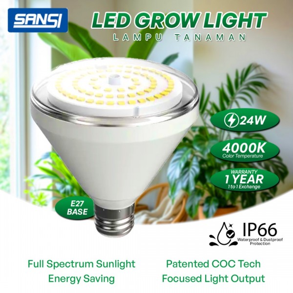 SANSI 24W IP66 LED Grow Light Bulb 4000K Daylight Full Spectrum E27 ...