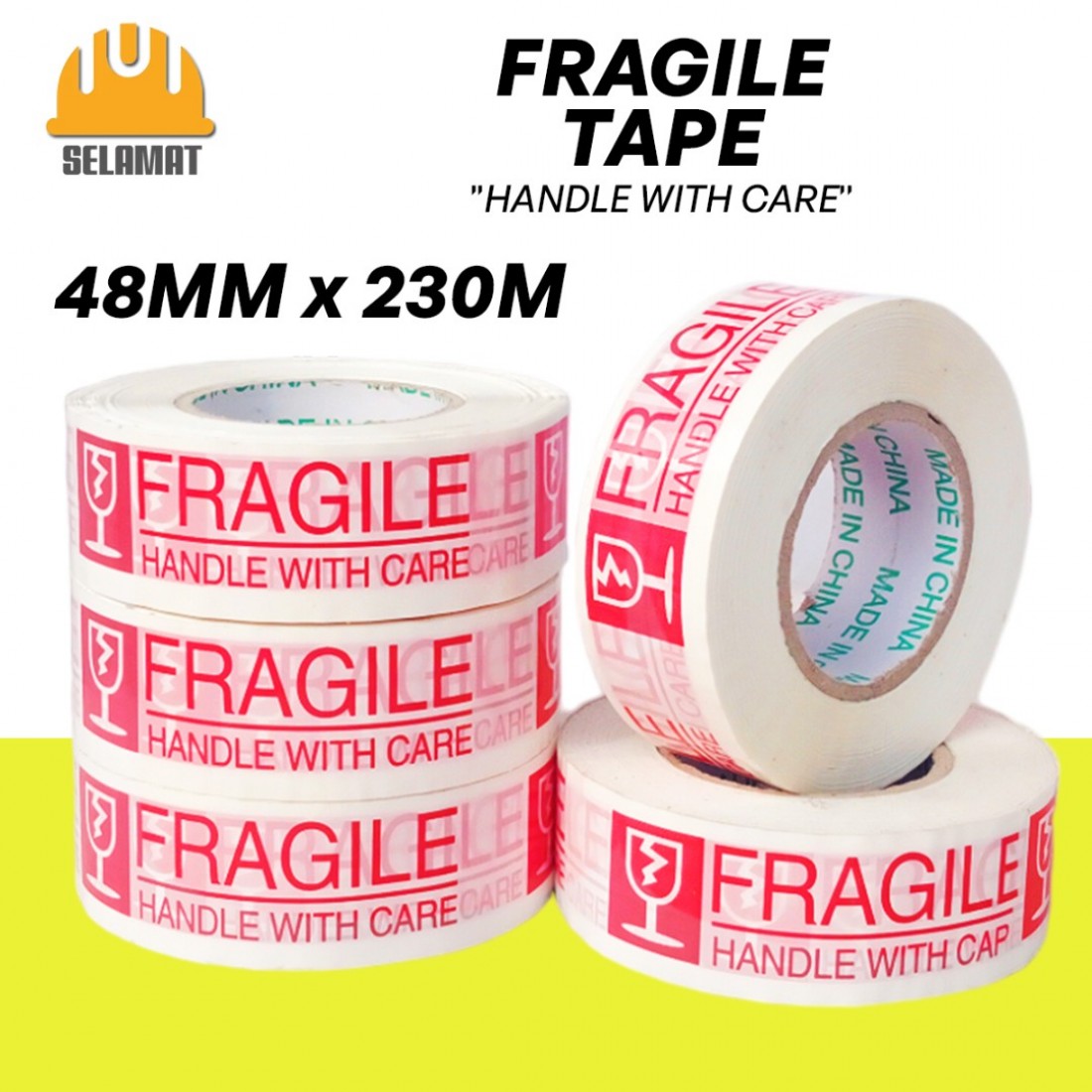 Selamat OPP Tape Fragile Handle With Care Self-Adhesive Red/White 48MM ...