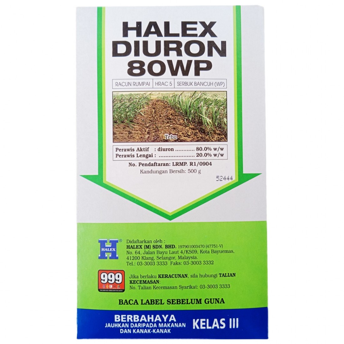 500G Halex Diuron 80WP Serbuk Bancuh Racun Rumpai, Tebu (Kelas III)