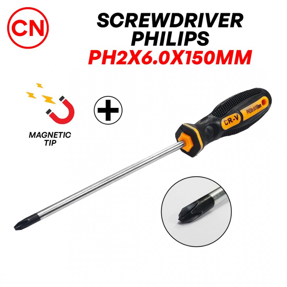 CN 'CHDL' Rubber Grip CR-V Magnetic Tip Screwdriver Philips (+) PH2 6MM ...