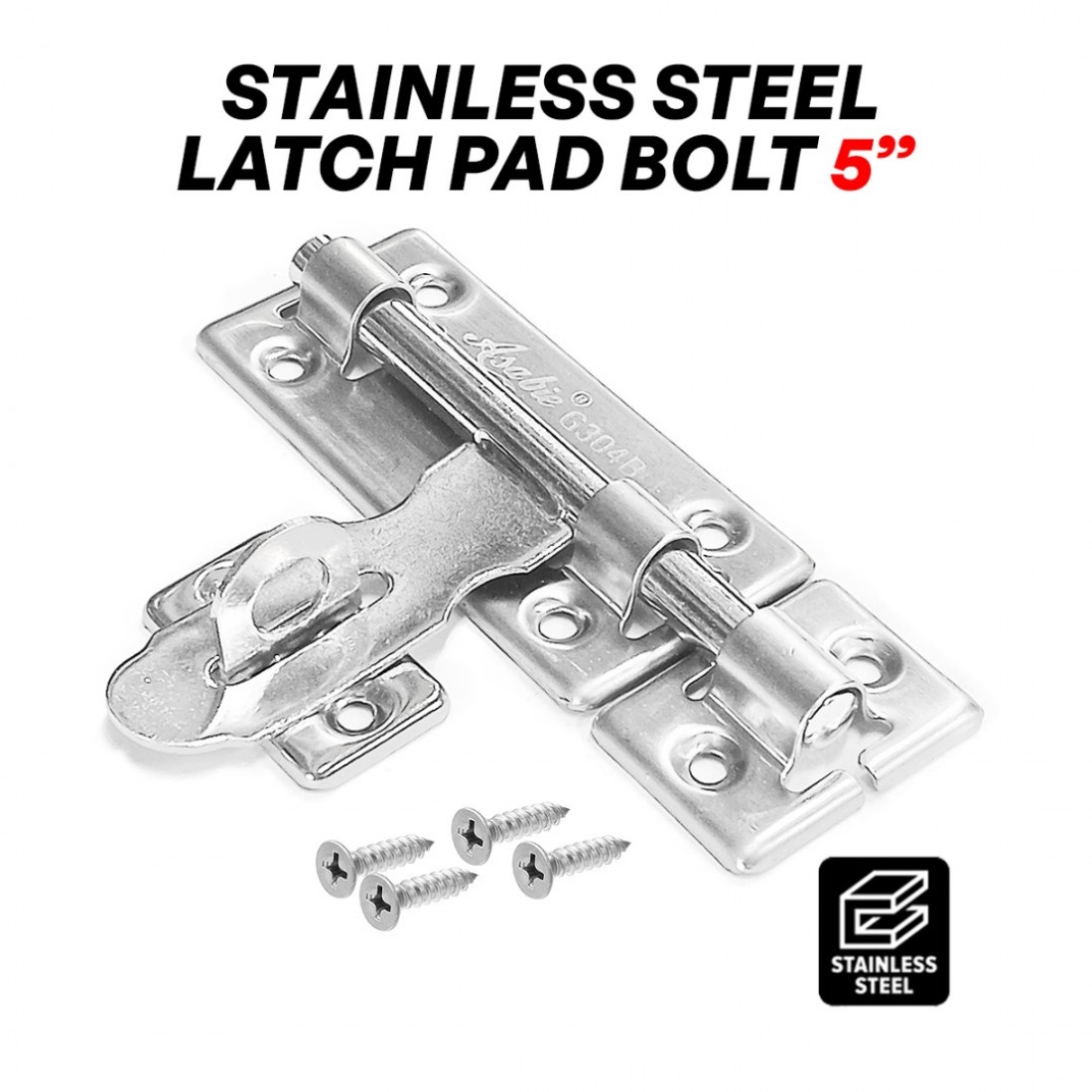 CN Stainless Steel Latch Pad Bolt With Lock Handle 5''