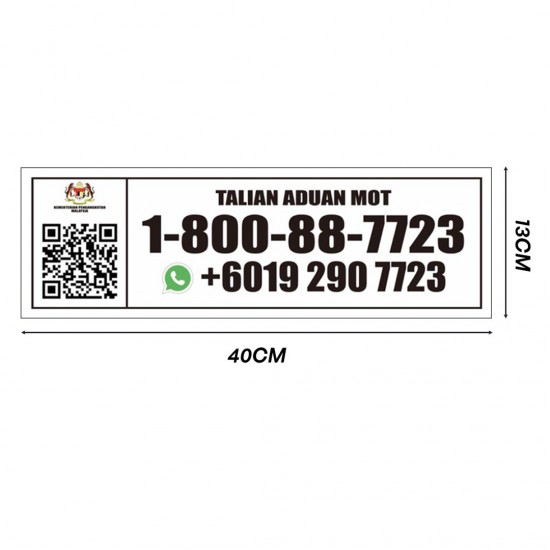 Reflective Sticker Talian Aduan MOT (Ministry of Transport Malaysia ...