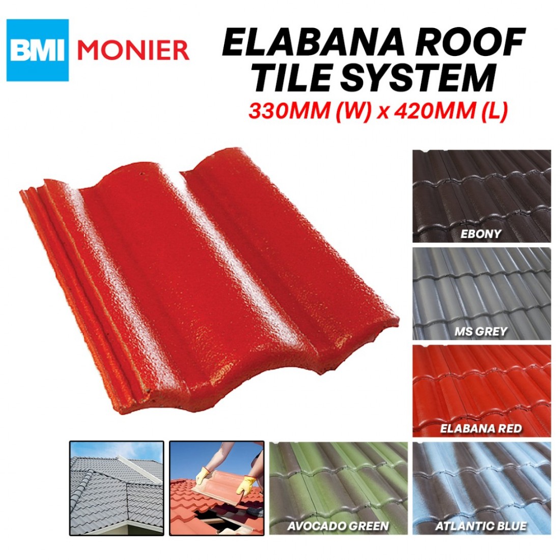 Monier Elabana Tropical Roof Tile System 330MM (W) x 420MM (L)
