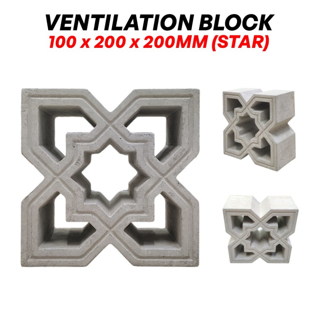 Ventilation Block BE 52215 100MM (W) x 200MM (H) x 200MM (L) - Star