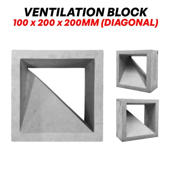 Ventilation Block BB 12215 100MM (W) x 200MM (H) x 200MM (L) - Diagonal